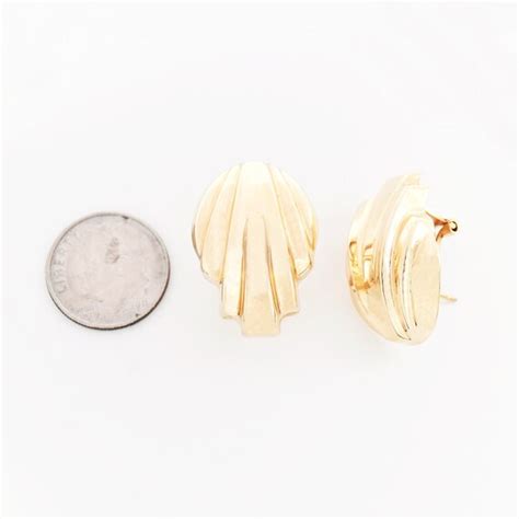 14k Yellow Gold Estate Textured Omega Back Earrings Gem