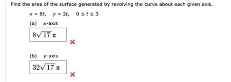 solved find the area of the surface generated by revolving