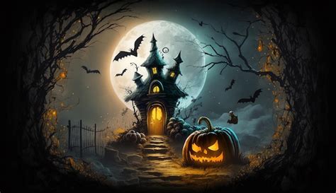Premium AI Image Halloween Illustration Of A Spooky House With A
