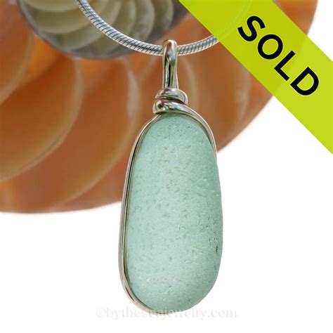 Perfect Large And Round Aqua Blue Genuine Sea Glass Pendant In Our