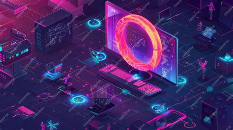 Premium Photo Devops Poster With Isometric People Computer Monitor