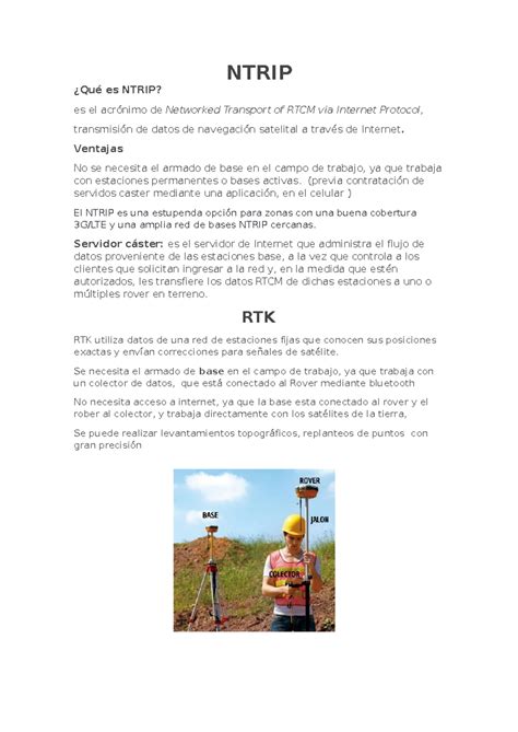 Ntrip NTRIP Qué es NTRIP es el acrónimo de Networked Transport of