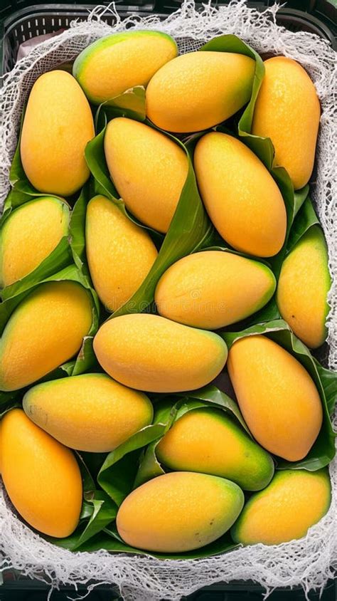 Fresh Ripe Mangoes Arranged For Sale In Supermarket Produce Section