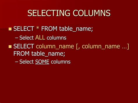 PPT Selecting Rows From Tables PowerPoint Presentation Free Download ID 6547740