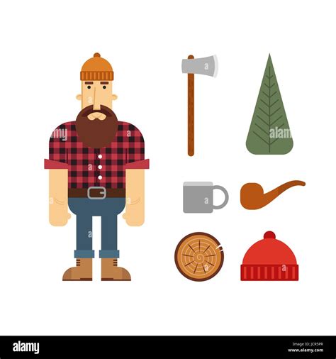 Vector Lumberjack Cartoon Character With Lumberjack Icons Lumberjack