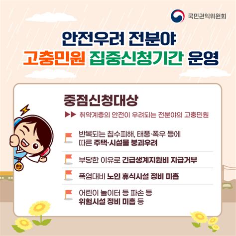 2개월간 ‘취약계층 고충 민원 집중 신청받습니다 전체 카드한컷 멀티미디어 대한민국 정책브리핑