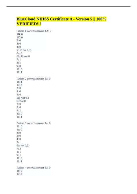 Bluecloud Nihss Certificate A Version 5 100 Verified Nihss