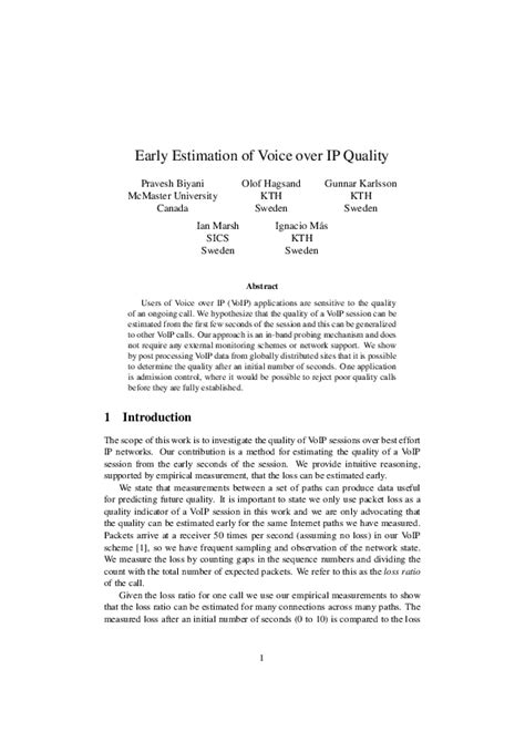 Pdf Early Estimation Of Voice Over Ip Quality