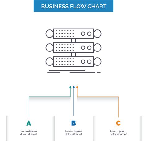 Server Structure Rack Database Data Business Flow Chart Design With 3 Steps Line Icon For