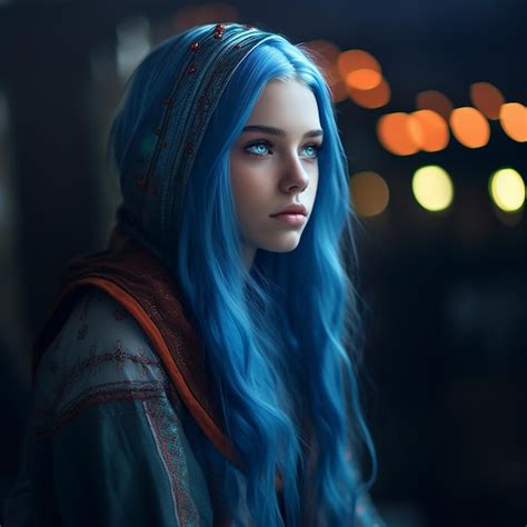 Premium Ai Image Fantasy Portrait Beautiful Woman With Vibrant Blue