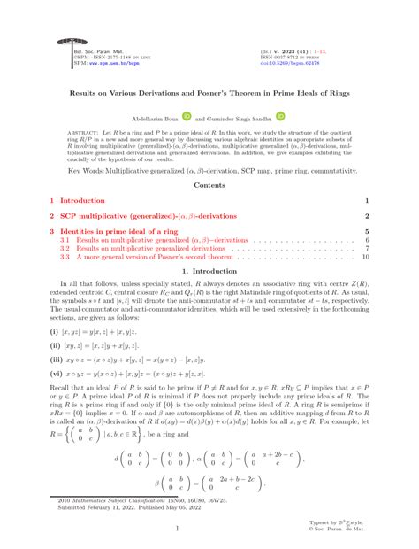 Pdf Results On Various Derivations And Posners Theorem In Prime Ideals Of Rings