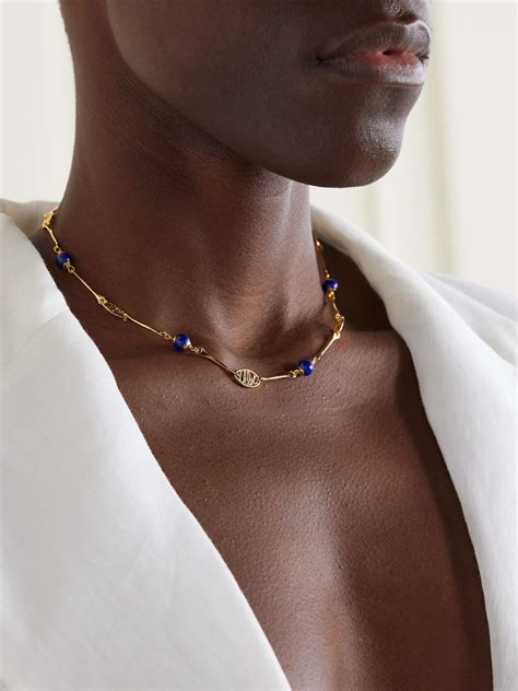 CHLOÉ Darcey Lace gold tone lapis lazuli necklace NET A PORTER