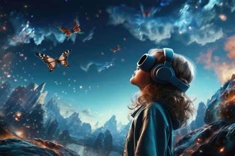 Premium Ai Image Girl Wearing Virtual Reality Headset Vr Goggles