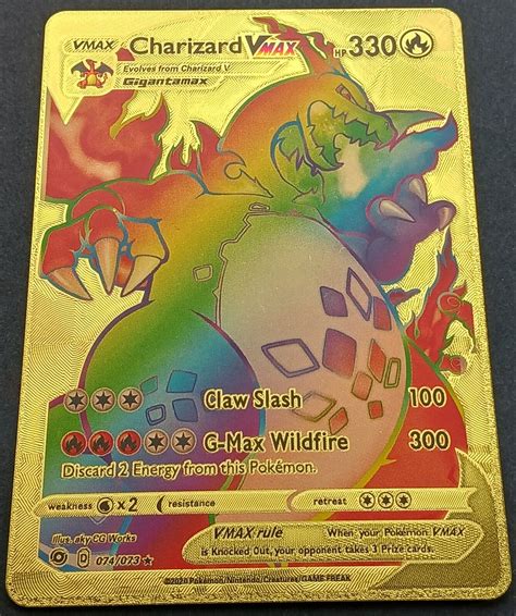 Mavin Charizard Vmax Gigantamax Gold Textured Foil Pokemon Card Rainbow Art 330hp