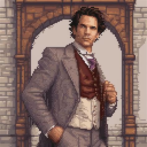 Pixel Art Of A Stylish Man In A Suit And Tie Standing Proudly By A