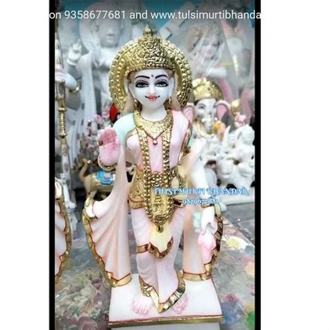 Multicolor Painted White Marble Lord Radha Krishna Statue For Worship