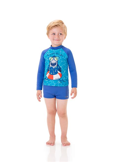 Conjunto Praia Infantil Menino Camiseta E Sunga Proteção Uv Shark Area