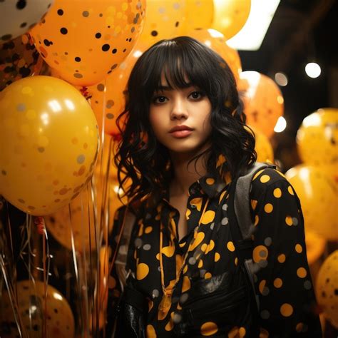 Premium Ai Image A Girl Wearing In Black And Yellow Dress With
