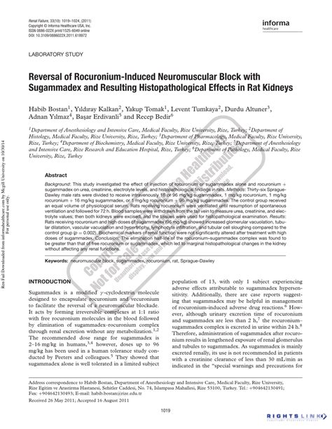 Pdf Reversal Of Rocuronium Induced Neuromuscular Block With Sugammadex And Resulting