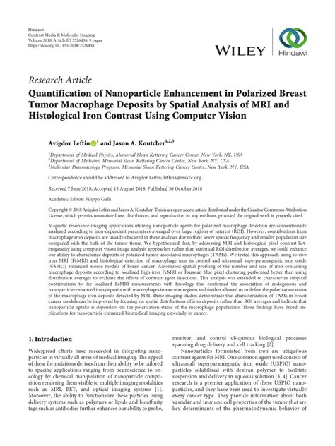 Pdf Quantification Of Nanoparticle Enhancement In Polarized Breast Tumor Macrophage Deposits