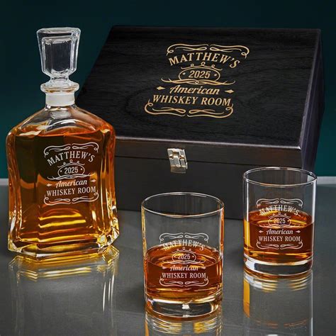 Engraved Whiskey Decanter Set Decanter Box Set Engraved Rocks Glass
