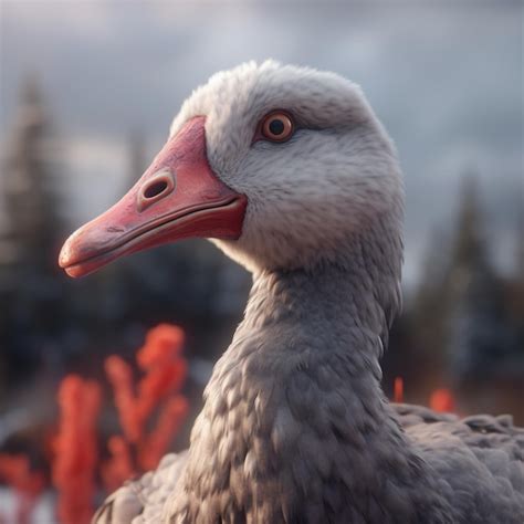 Un Ganso Gris Con Un Pico Rojo Y Un Pico Rojo Foto Premium