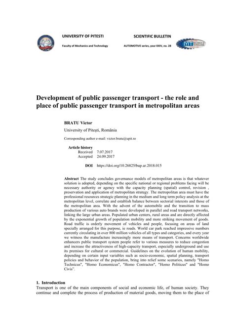 Pdf Development Of Public Passenger Transport The Role And Place Of Public Passenger