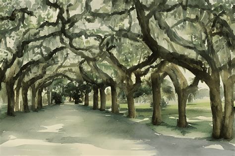 Túnel de robles vivos con musgo español colgando Creative Fabrica