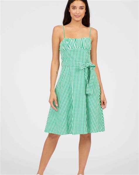 Pretty Vacant Tilly Dress In Green Gingham Print Lilac Rose
