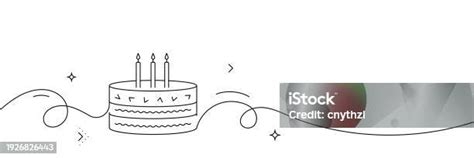생일 케이크 아이콘의 연속 선 그리기입니다 손으로 그린 상징 벡터 일러스트 레이 션 생일 케이크에 대한 스톡 벡터 아트 및 기타