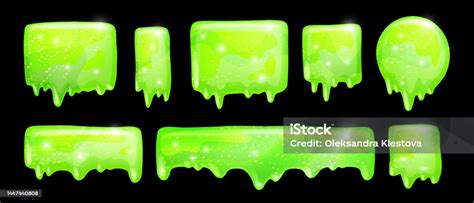 슬라임 벡터 프레임 세트 3d 젤리 액체 독성 만화 떨어지는 점액 키트 녹색 할로윈 Splat 방울에 대한 스톡 벡터 아트 및 기타 이미지 Istock