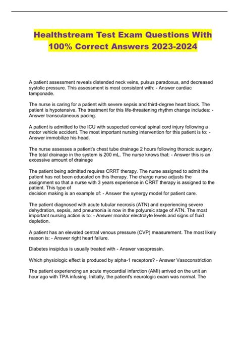 Healthstream Test Exam Questions With 100 Correct Answers