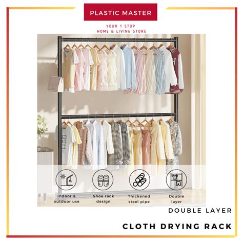【clothes Rack Rak Penyimpanan Baju】double Layer Clothes Laundry Drying