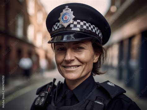 Portrait Of A Confident London Police Woman Officer Smiling At The