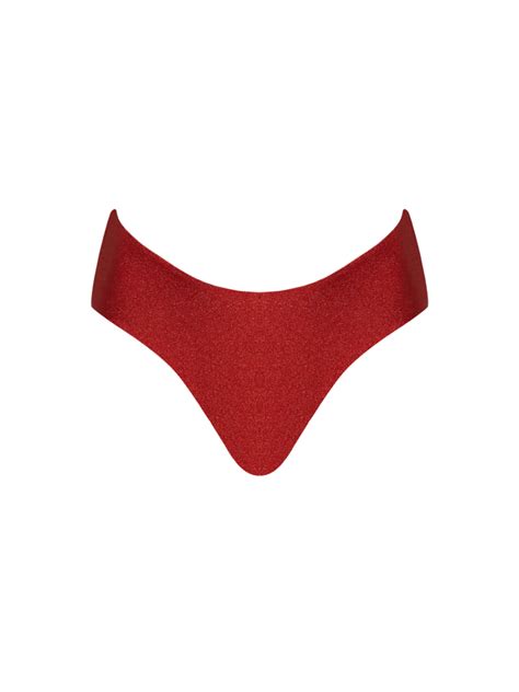 Second Skin Shimmer ~ Mini Brief Bikini Bottom Garnet Red HÁi The