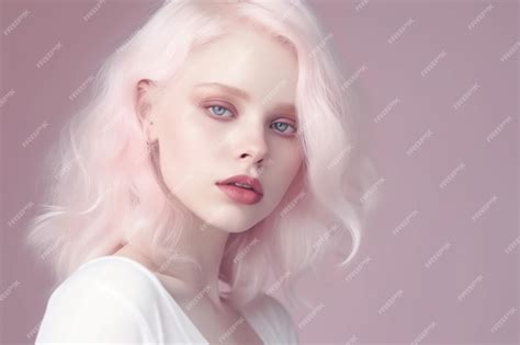 Premium Ai Image A Woman With Pink Hair And Blue Eyes Looks Into The