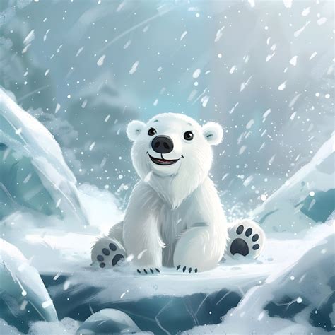 Retrato De Um Adorável Urso Polar Branco Com Neve Foto Grátis