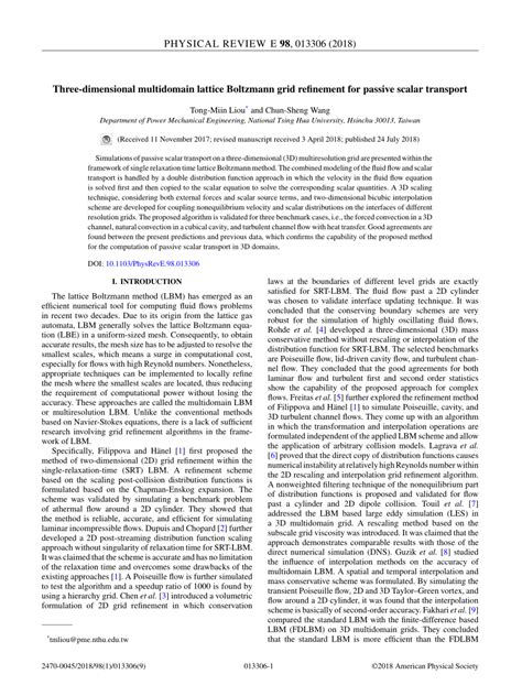 Pdf Three Dimensional Multidomain Lattice Boltzmann Grid Refinement For Passive Scalar Transport