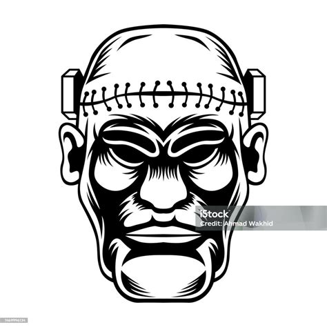 프랑켄슈타인 머리 벡터 드로잉 마스코트 로고 디자인 벡터 일러스트 레이 션 현대 스타일 디자인 프랑켄슈타인에 대한 스톡 벡터 아트 및 기타 이미지 Istock