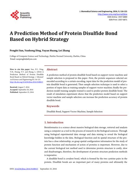 Pdf A Prediction Method Of Protein Disulfide Bond Based On Hybrid