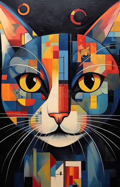 Geometric Abstraction Cat A Playful Fusion Of Shapes Created With