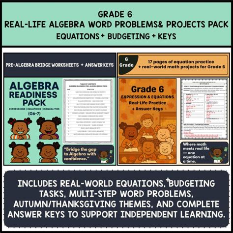 G6 Real Life Algebra Word Problems And Projects Packequations