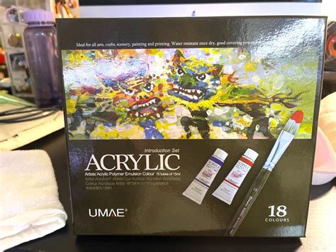 Umae Acrylic Paint 塑膠彩 18色 送畫布板 興趣及遊戲 手作＆自家設計 工藝用品及工具 Carousell