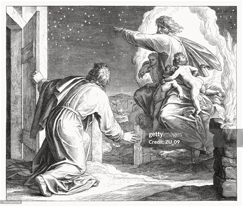 Gods Promise To Abraham Woodcut Published 1860 High Res Vector Graphic
