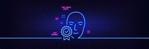 얼굴 확인 라인 아이콘입니다 액세스 권한이 부여된 기호입니다 네온 라이트 광선 효과 벡터 개념에 대한 스톡 벡터 아트 및 기타 이미지 Istock