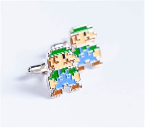 Luigi 8 Bit Design Cufflinks Retro Gaming Accessory Video Game Fan Jewelry Luigi Inspired