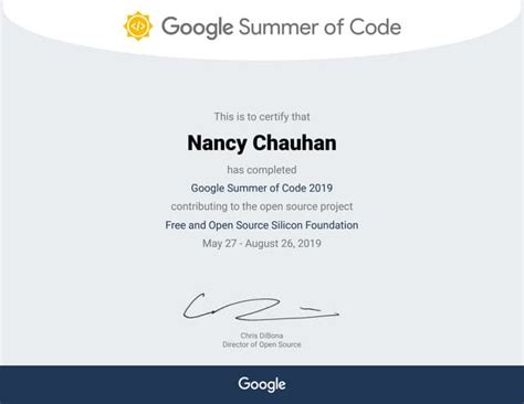 Gsoc 2019 Certificate For Nancy Chauhan Ppt