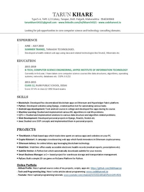 Tarun Resume Pdf Computer Programming Python Programming Language