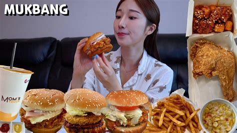 먹방ㅣ맘스터치 화이트갈릭싸이버거 새우불고기버거 할라피뇨통살버거 떡강정 후라이드통다리 Ft 최초 몸무게공개 ㅣ Chicken