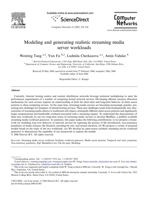 pdf modeling and generating realistic streaming media server workloads